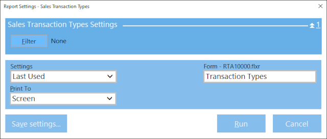 Report Manager - Menus - Tables - Sales Transaction Types